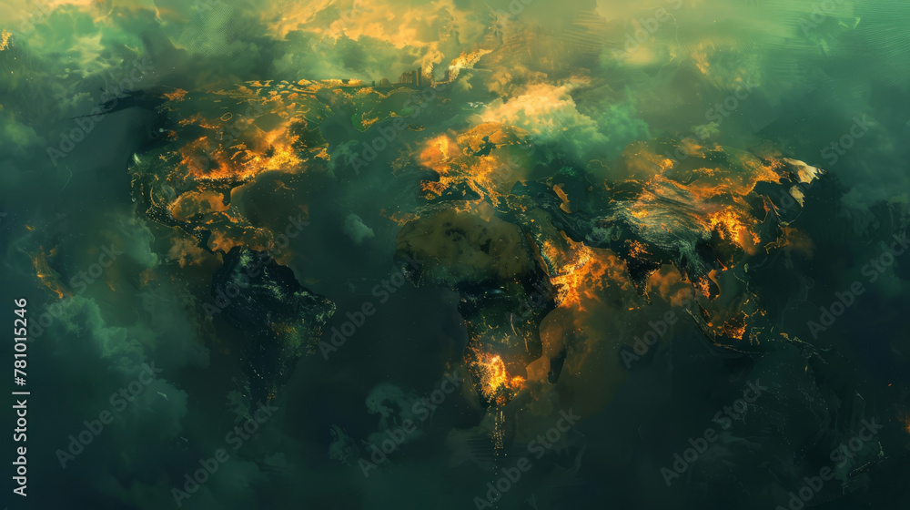 Concept art of a fractured world map, the fissures filled with the glow ...