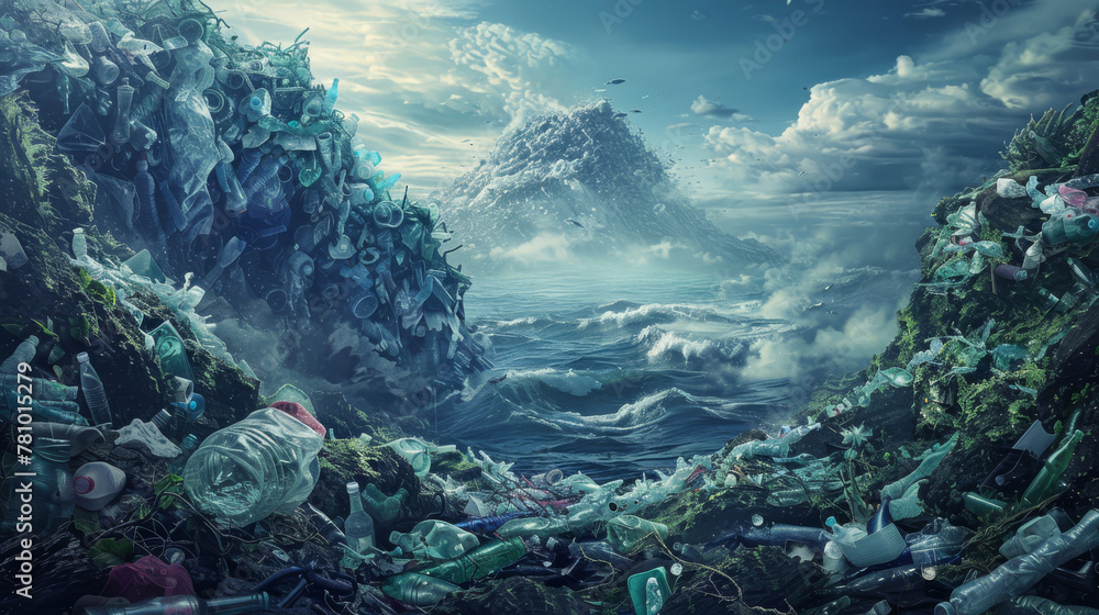Concept art of a world wrapped in plastic, oceans and landscapes ...