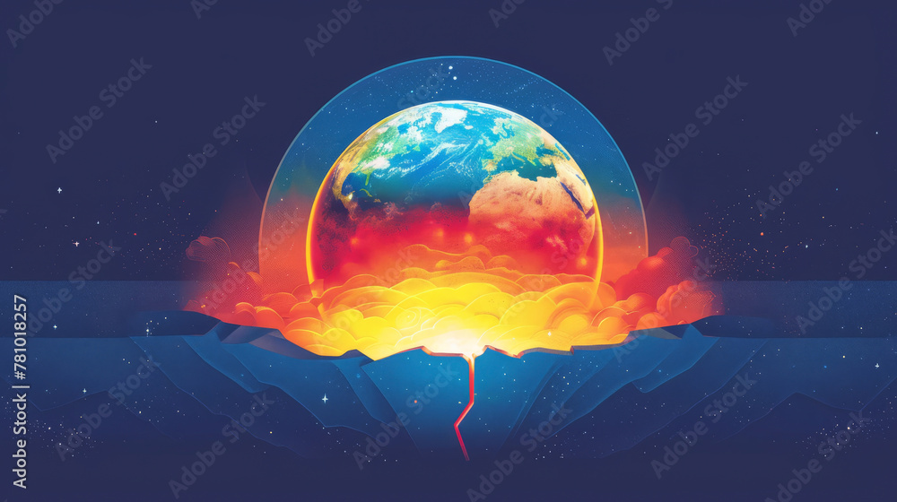 Graphic showing the Earth's core overheating, symbolizing the unchecked ...