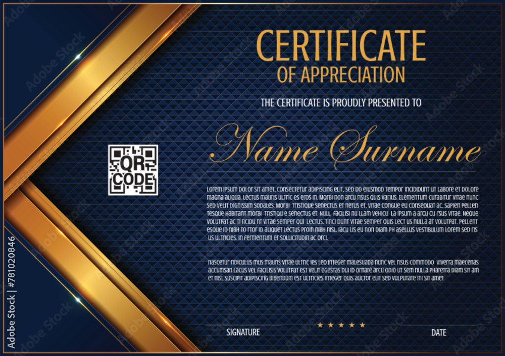 Abstract Certificate Frame, Minimal Template with Luxury Blue and Gold ...
