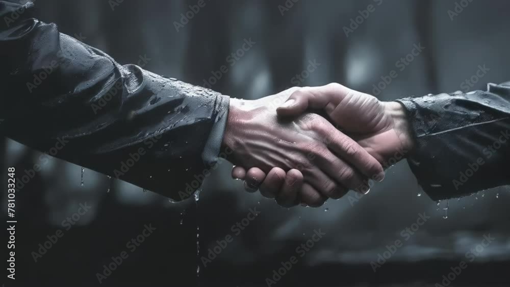 Vidéo Stock rain soaked handshake a cinematic slow motion video of two ...