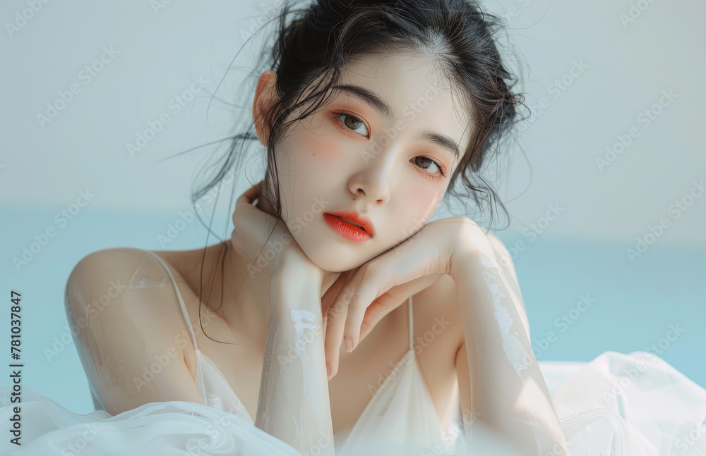 Beautiful Chinese female model in a photo shoot. She has exquisite ...