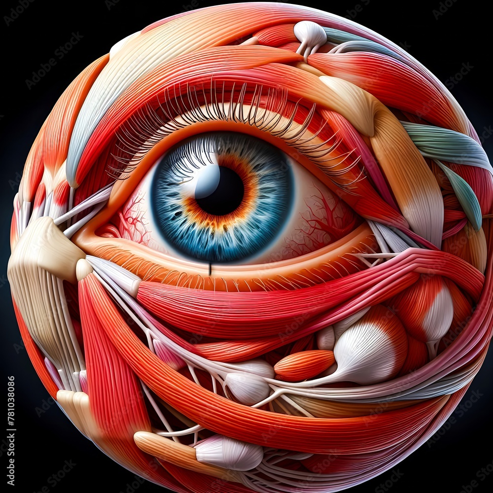 Illustration of human eye anatomy showing the muscles around the eye ...