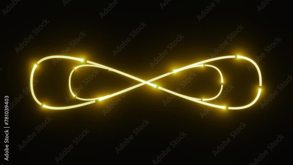 Neon infinity sign. 3D render seamless loop animation. Abstract ...