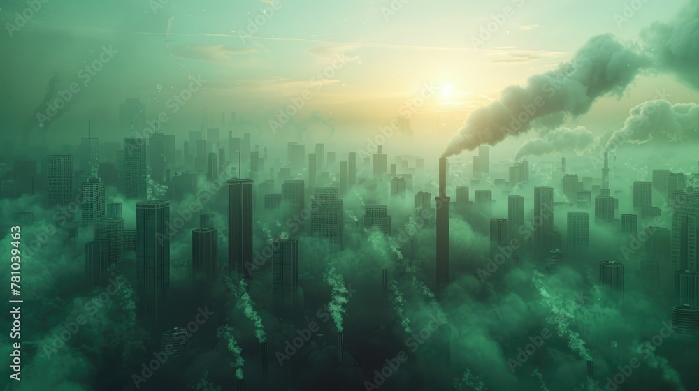 Urban pollution visualized in a 3D cartoon animation, smoggy cities ...