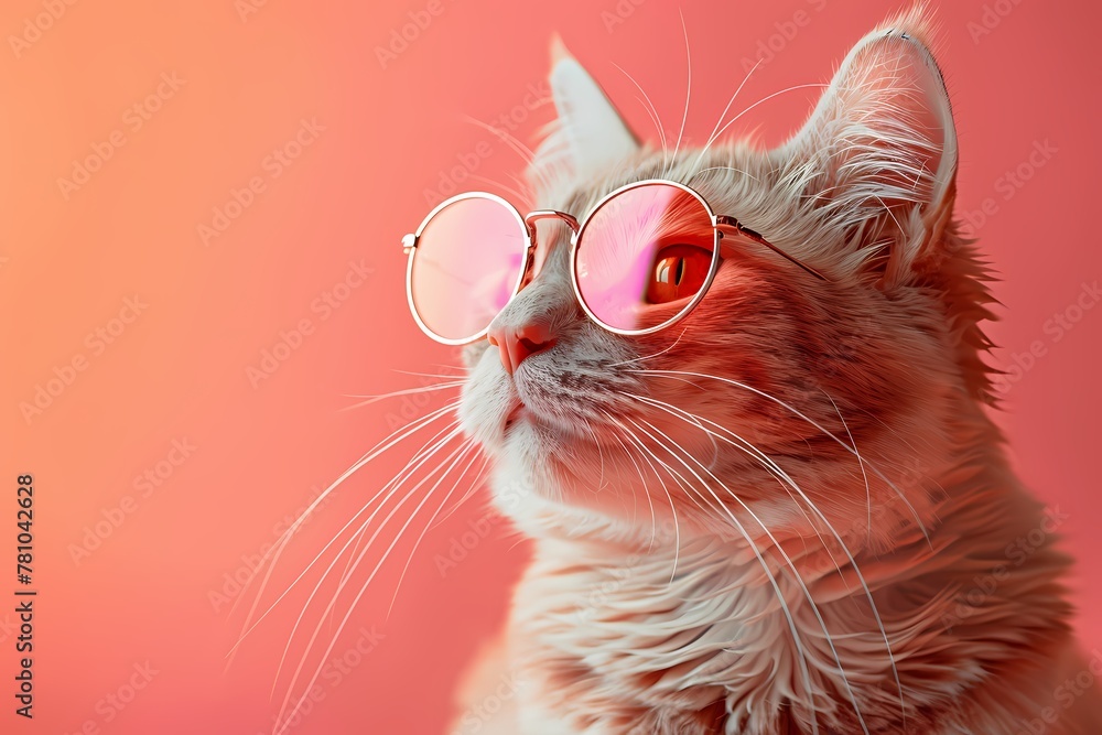 Cute Cool fluffy kitten cat wearing neon sunglasses photograph on ...