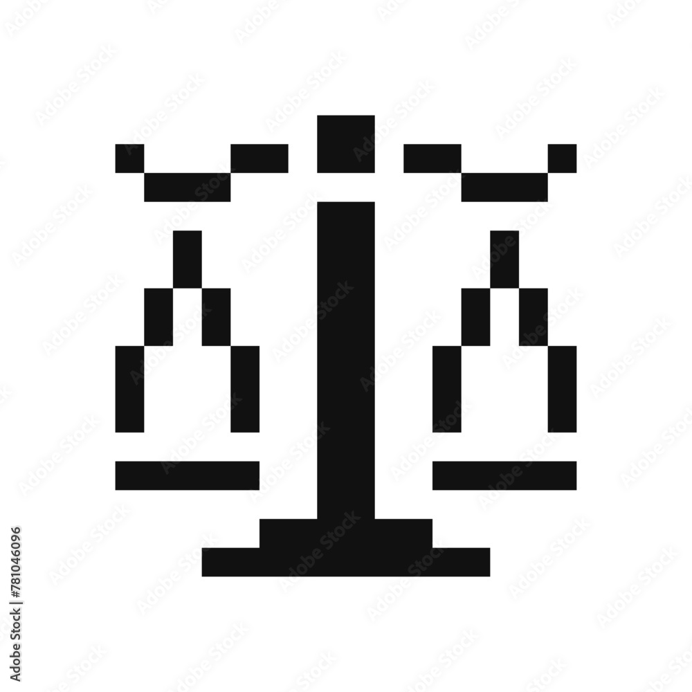 Balance scale icon, pixel art style, justice symbol. Web element. 8-bit ...