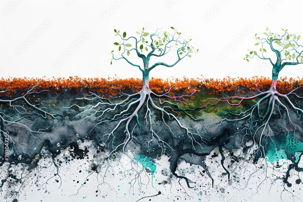 Image of plant roots extending deep into the soil. Holds the plant in ...