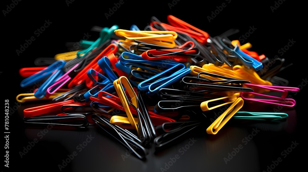 An abstract arrangement of colorful paper clips scattered across a ...