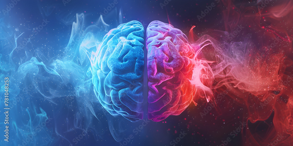Blue and red brains side by side, representing different thought ...