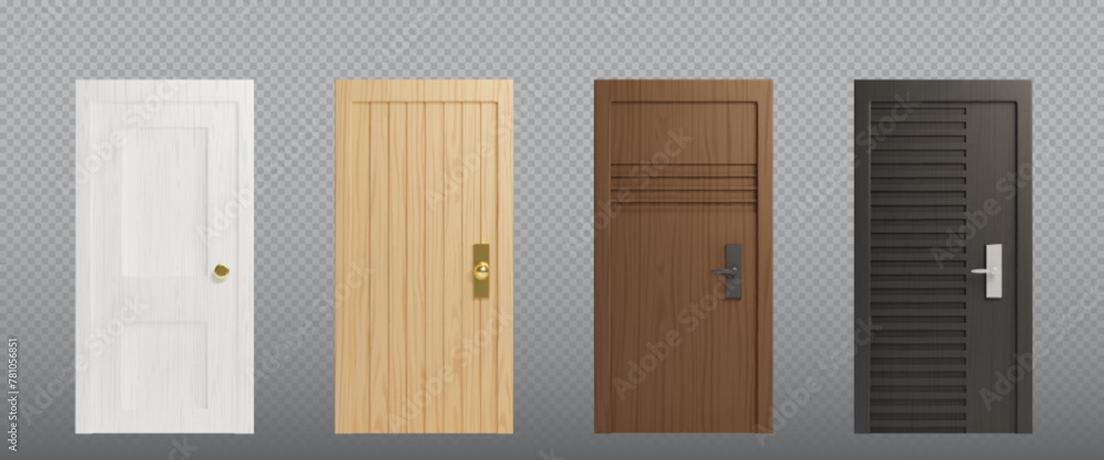 3d realistic isolated wood home front door design. Wooden inside house ...
