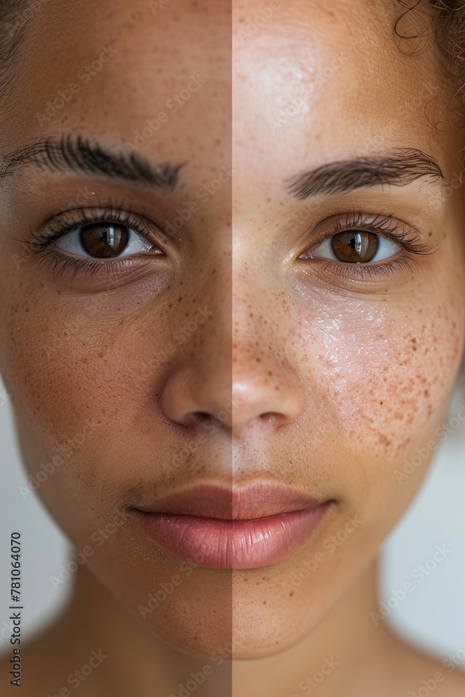 microdermabrasion treatment: a split-screen showing the before and ...