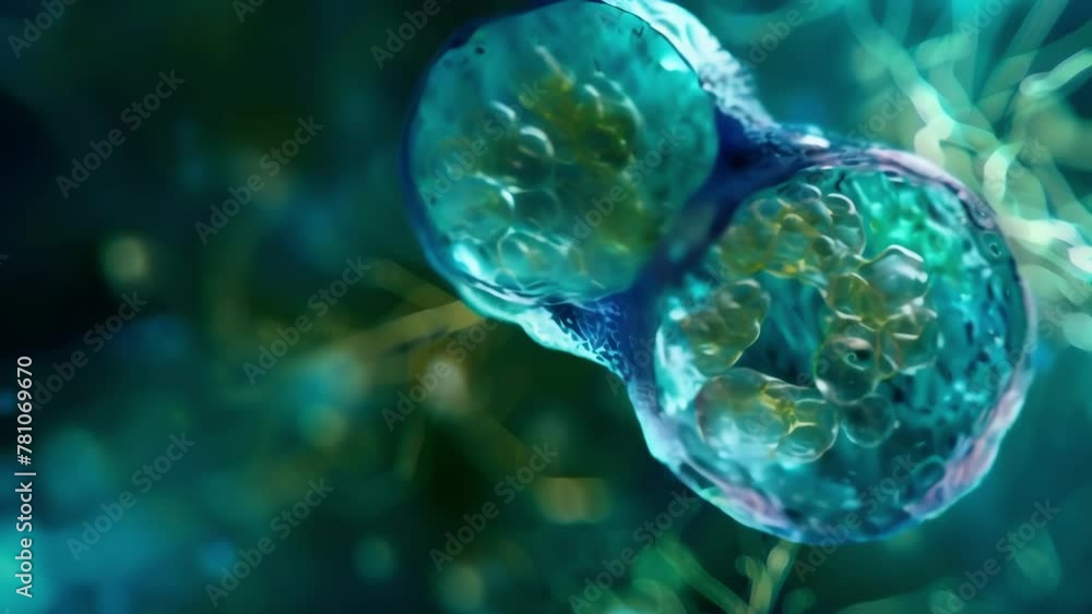 A microscopic view of two plant cells fusing during fertilization ...