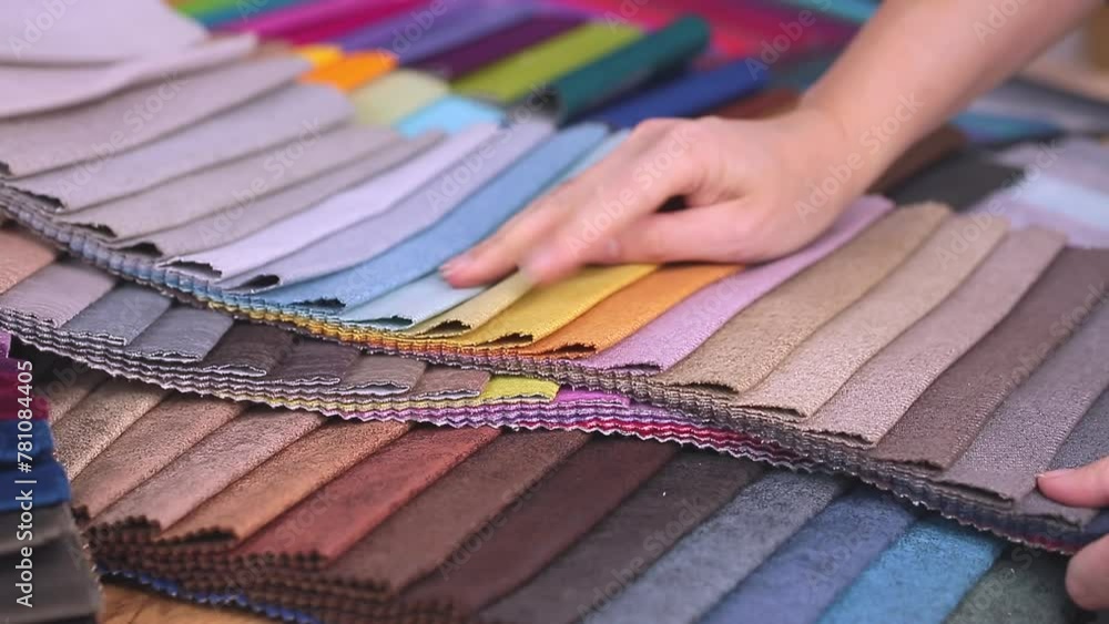 Fabric swatches in different colors are stacked for selection. The ...