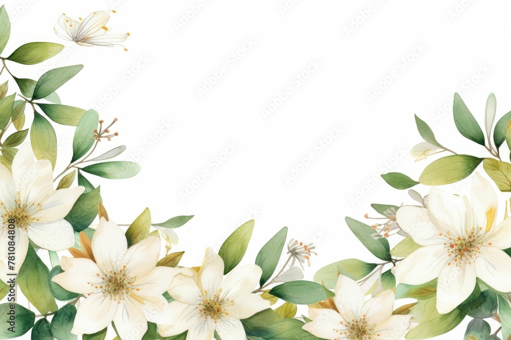 Watercolor edelweiss clipart with small white flowers and green leaves ...