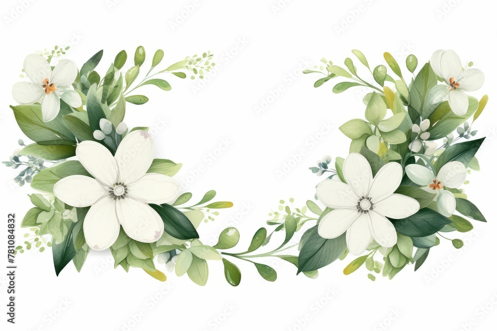 Watercolor edelweiss clipart with small white flowers and green leaves ...