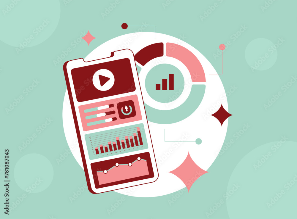 Infographic with stats dashboard on mobile video growth. Video ...