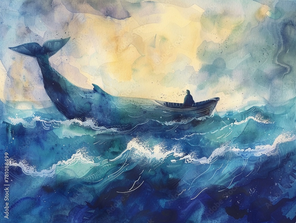 Pastel watercolor illustration of the biblical story of Jonah and the ...