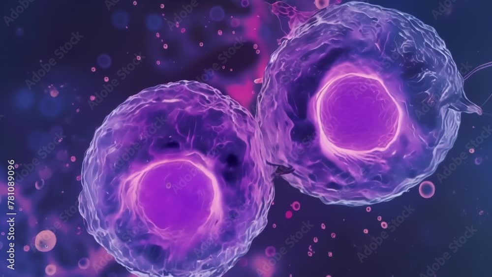 A phase contrast microscope image of a dividing animal cell capturing ...