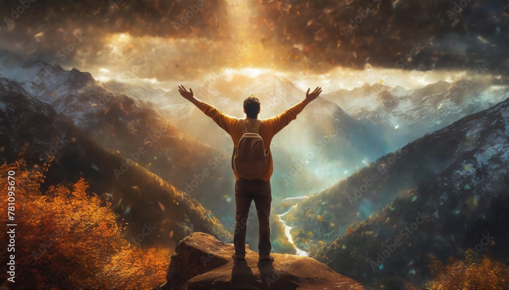 man raises his hands to worship and praise god christian illustration ...