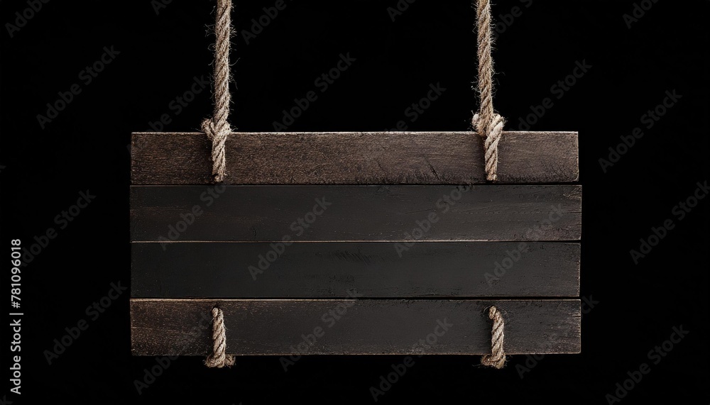 empty hanging wooden sign board with ropes isolated on transparent png ...