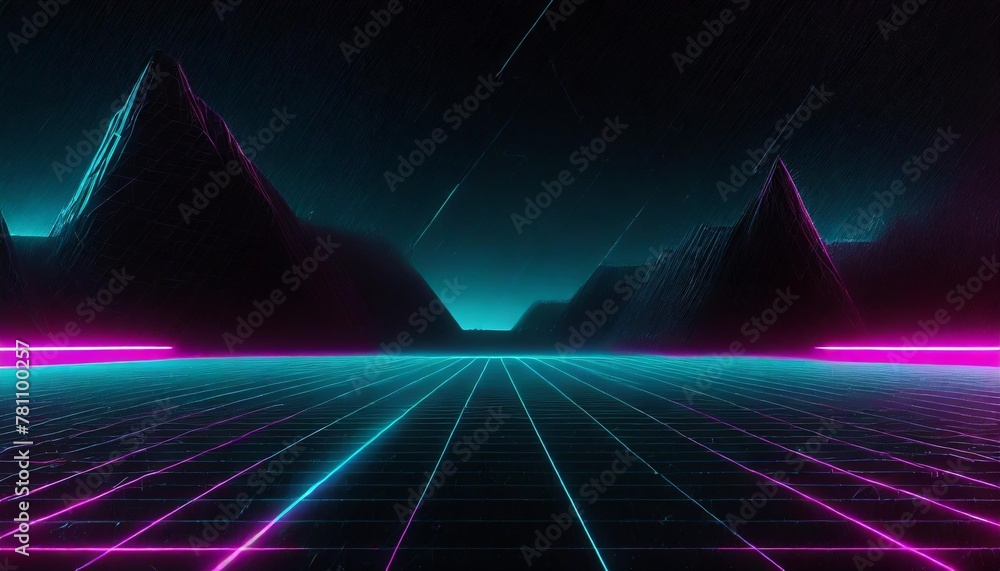 retro cyberpunk style 80s sci fi background futuristic with laser grid ...