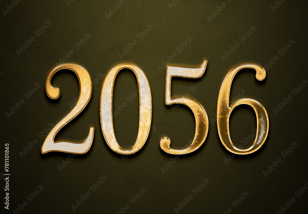 Old gold effect of 2056 number with 3D glossy style Mockup. Stock ...