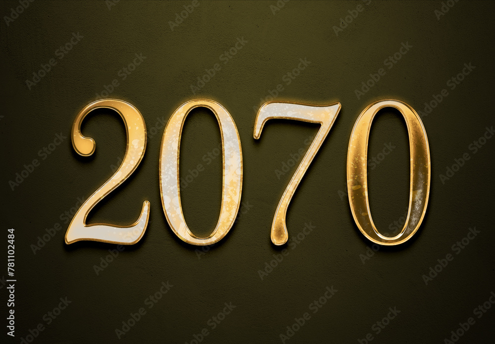Old gold effect of 2070 number with 3D glossy style Mockup. Stock ...