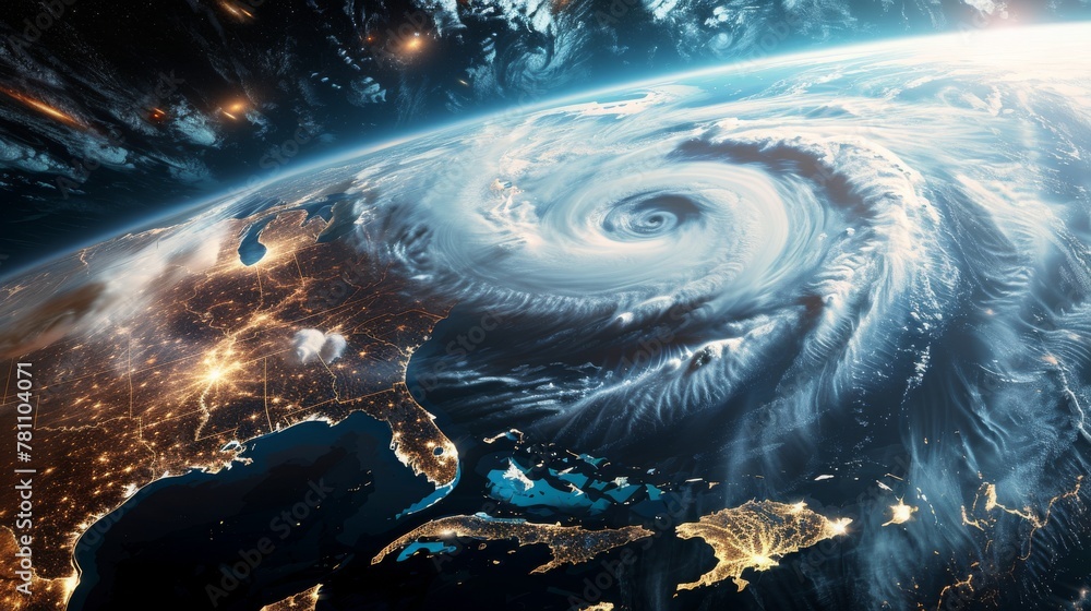 Satellite image from space of a tropical storm - hurricane, cyclone or ...