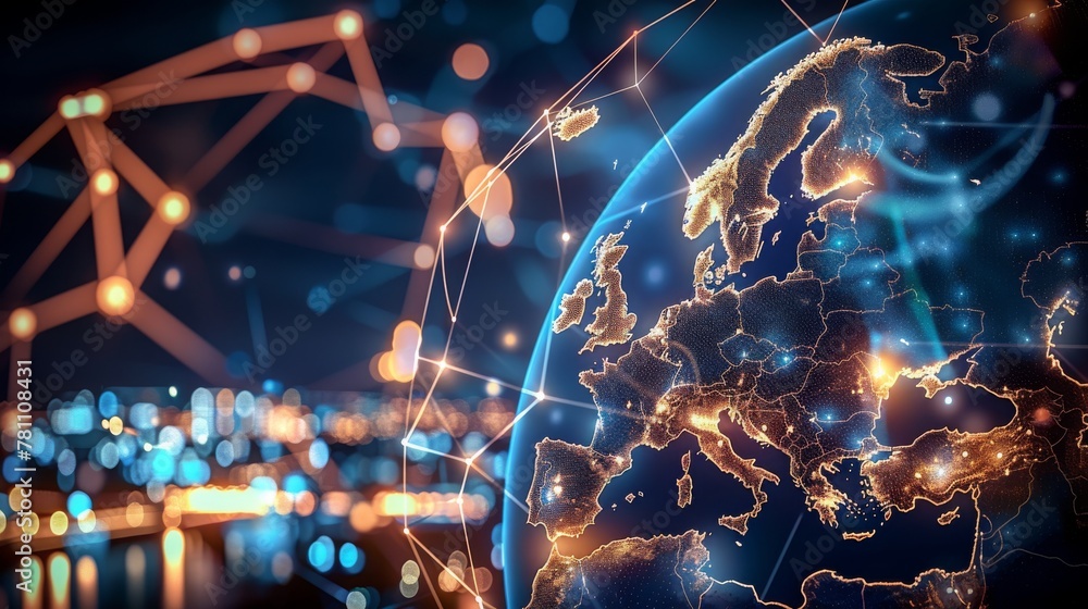 Worldwide Network Connection on Europe Map, Global Communication ...