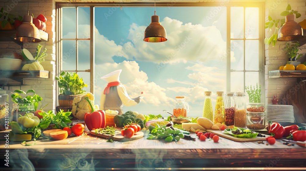 Create an engaging ad background depicting the journey of food from ...