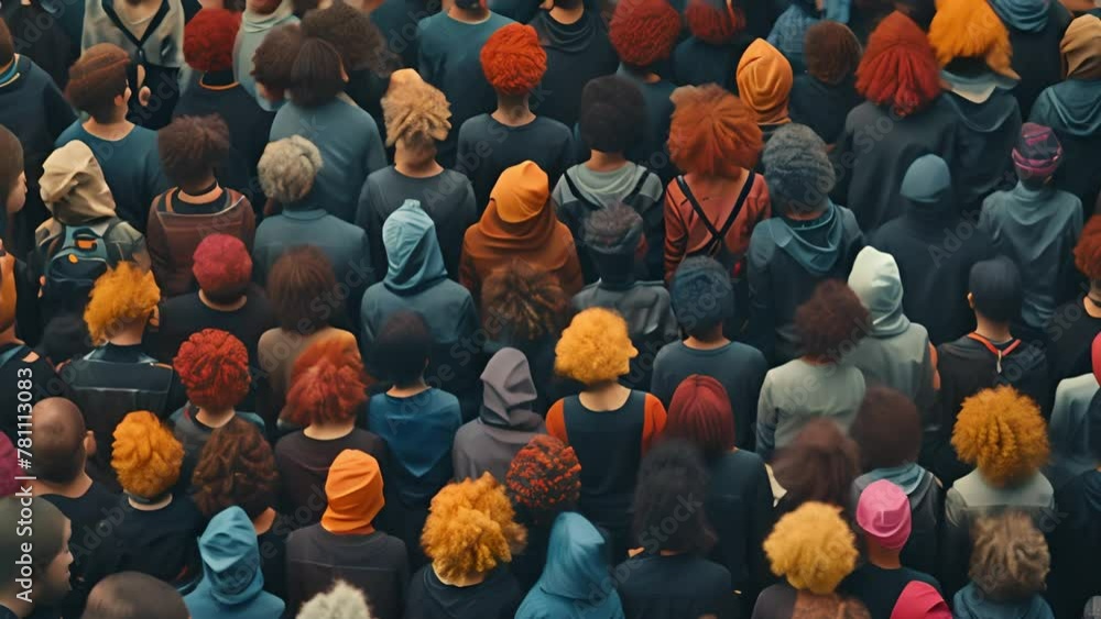 Large, dense and diverse group of people seen from above. Crowd of ...