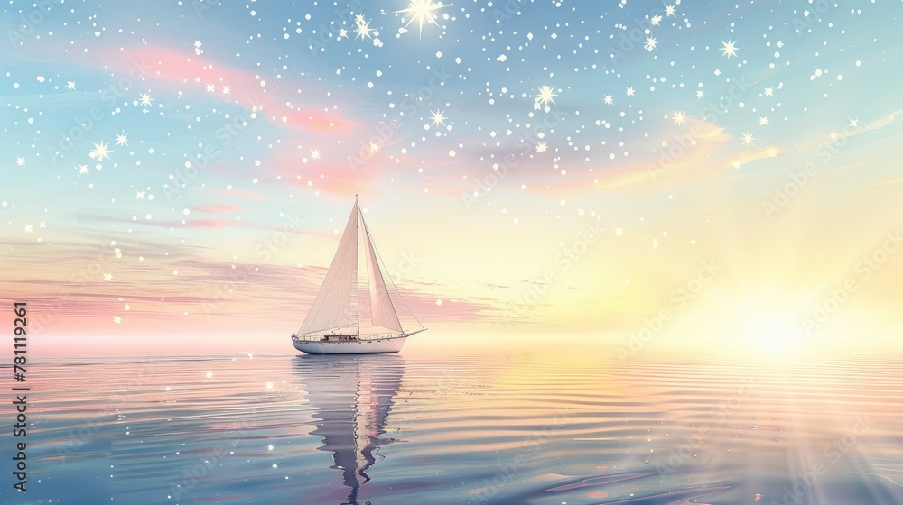 Embark on a celestial journey as a beautiful white boat cruises towards ...