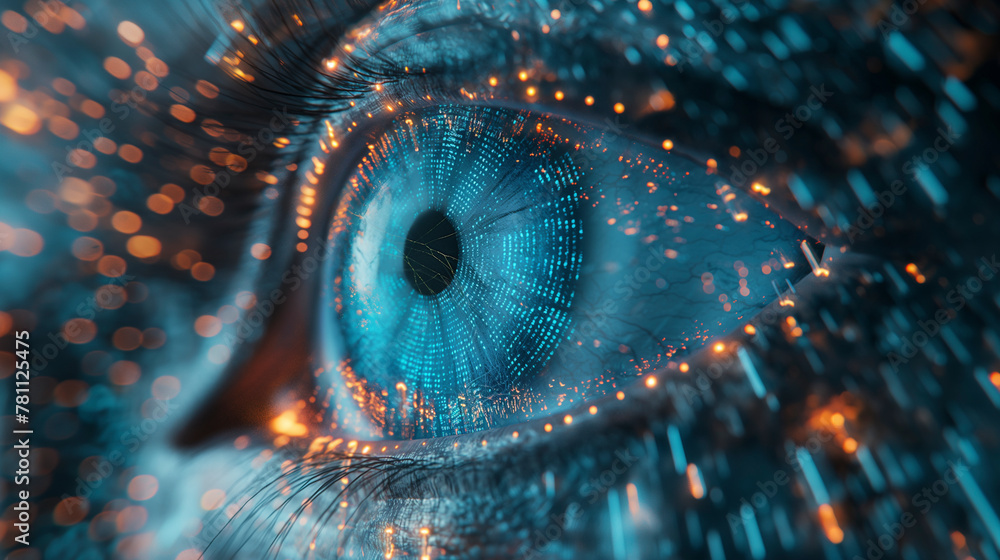 A close up of an organisms eye with a liquid azure iris, eyelashes like ...