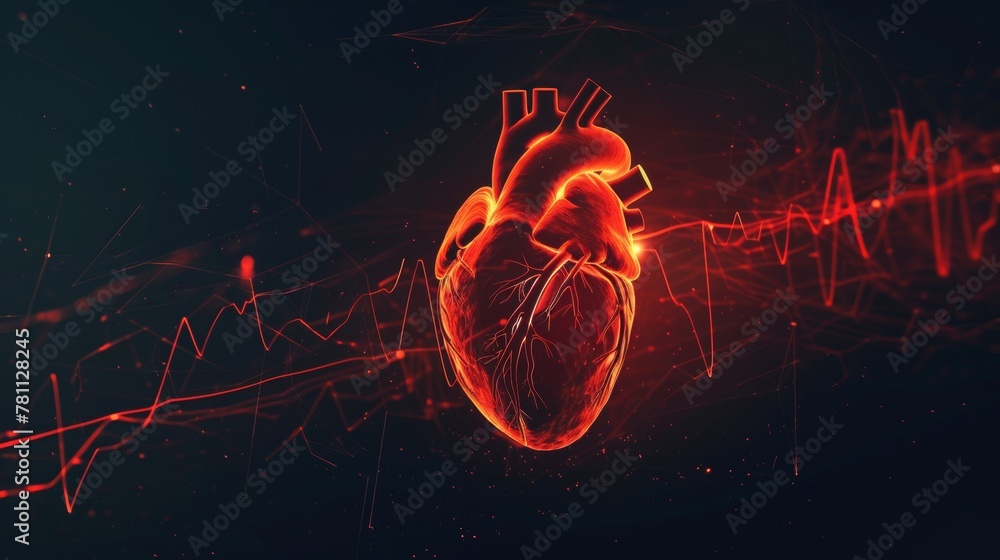 human heart shape with red cardio pulse line. Creative stylized red ...