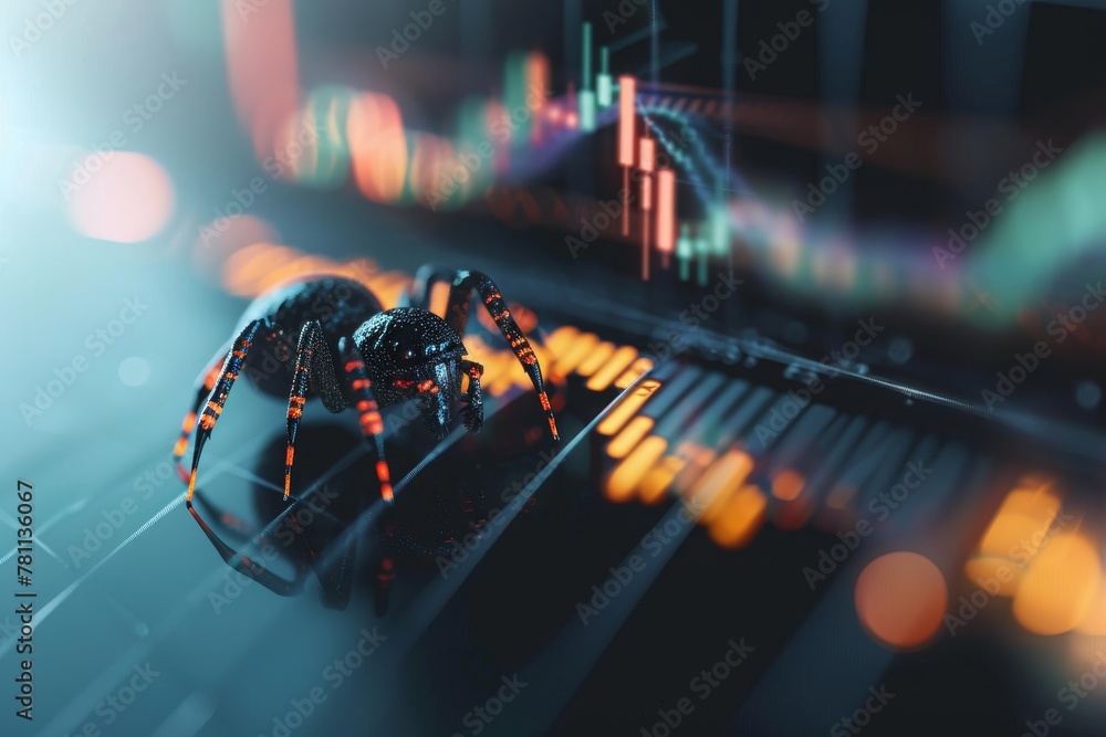 A spider is perched on a computer keyboard, seemingly undisturbed by ...