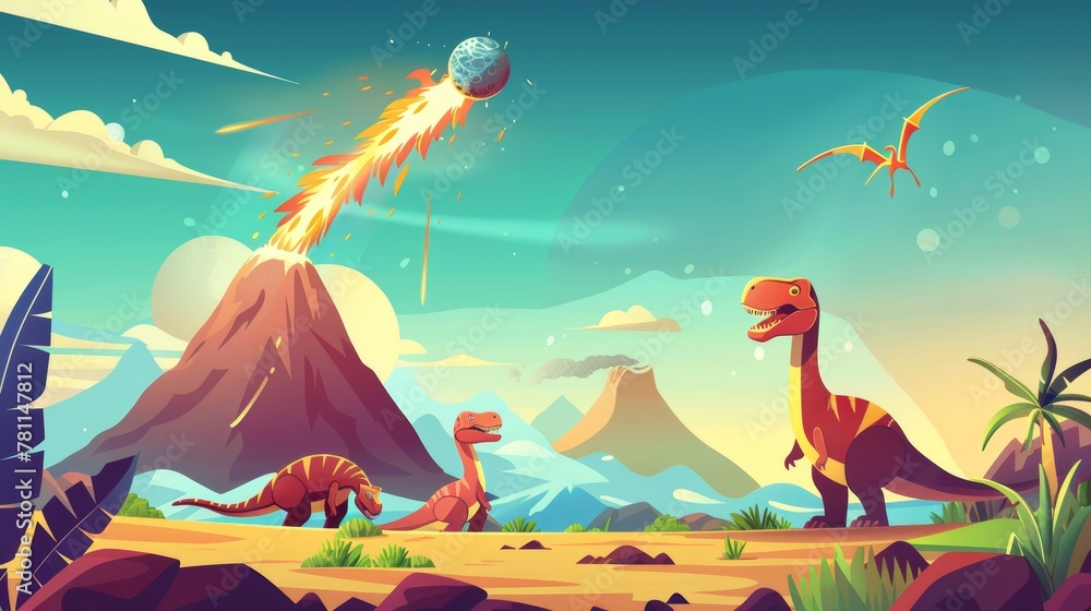 Earth's evolution with dinosaurs extinct due to meteorite collisions ...