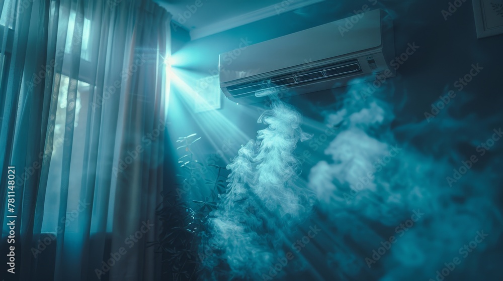 Blue rays isolated light effect emulating cold air flow from a ...