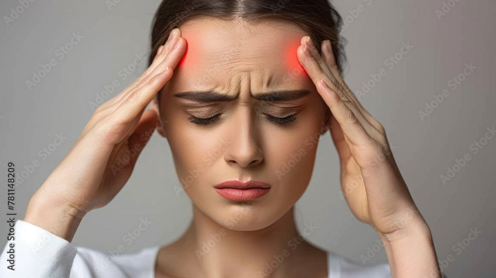 A woman cradles her head in despair, her features contorted with pain ...