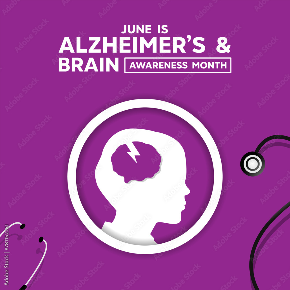 Alzheimers and Brain Awareness Month. Brain, human and stethoscope. Great for cards, banners ...