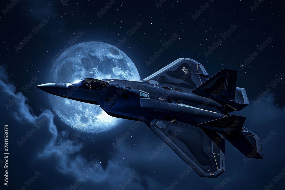 A powerful fighter jet soars through the dark night sky, showcasing its ...