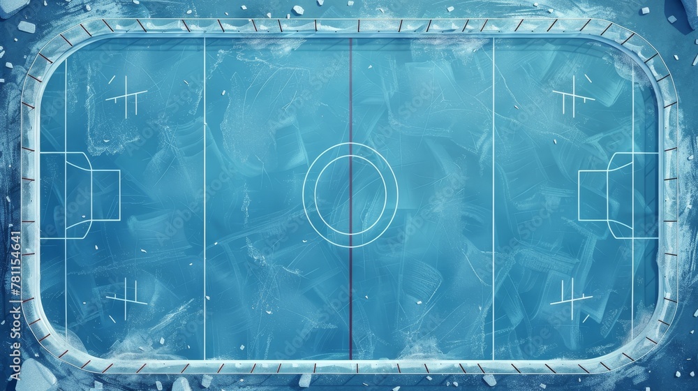 This modern realistic illustration shows ice rink top view, with ...