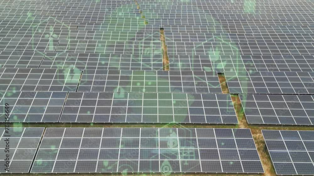 Eco Power Save Earth Solar power plant and 4K aerial view. Renewable ...
