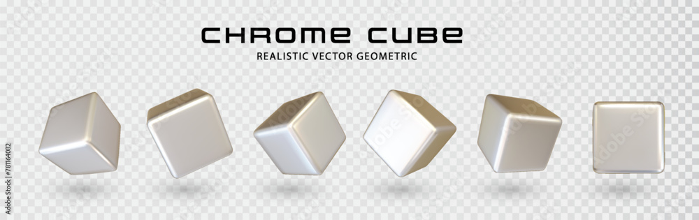 3d chrome cube shape realistic vector graphic isolated on transparent ...