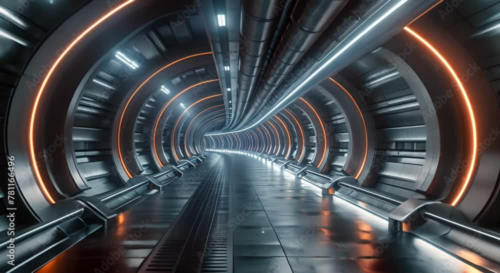 futuristic walkway, space-time tunnel. walkway, elongated and designed ...