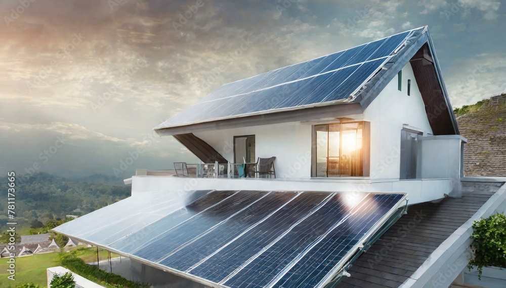 futuristic generic smart home with solar panels rooftop system for ...
