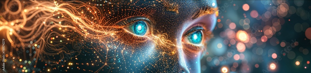 Abstract Cybernetic Symphony of Light and Geometry, Eye of futuristic ...