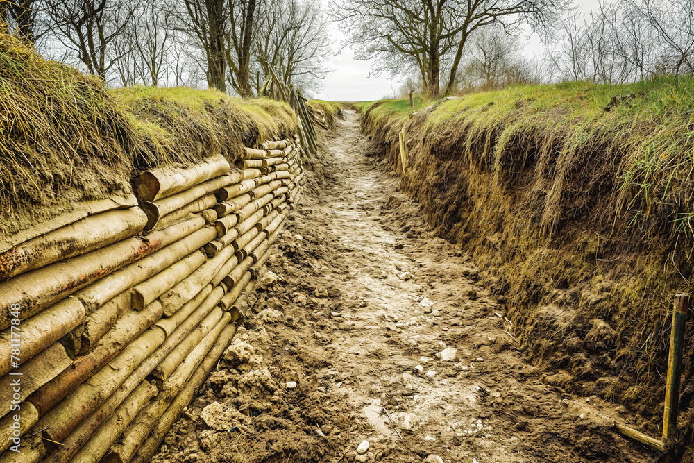 trenches used in World War II on occupied battle lines, consisting ...