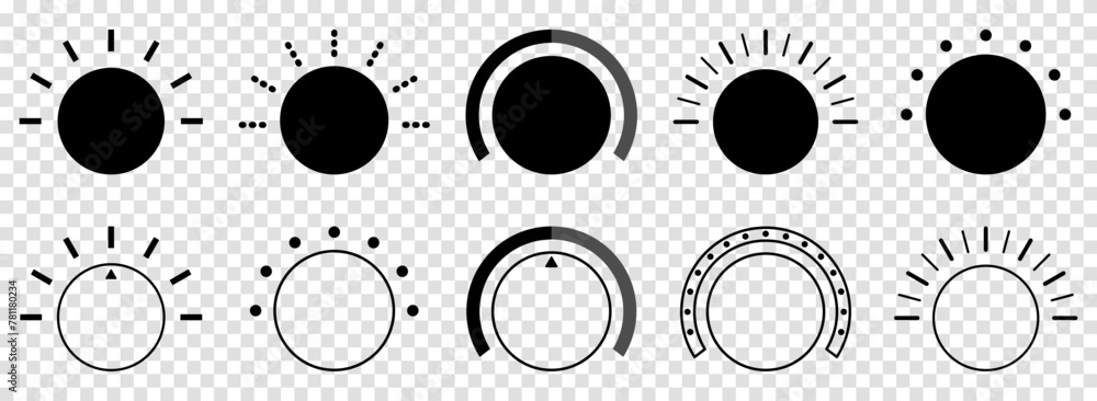 Set of volume controller icon. Adjustment dial buttons. Vector ...