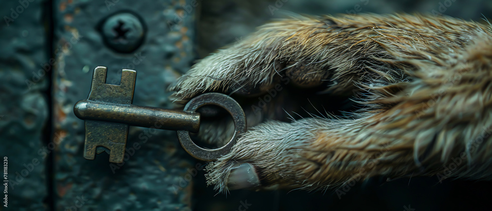 A deer hoof tapping a key, with fine fur detail and the natural texture ...